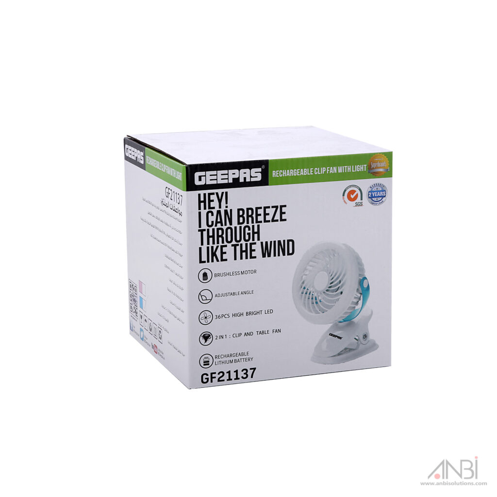GEEPAS Rechargeable Clip Fan with Light GF21137 - ANBI Online