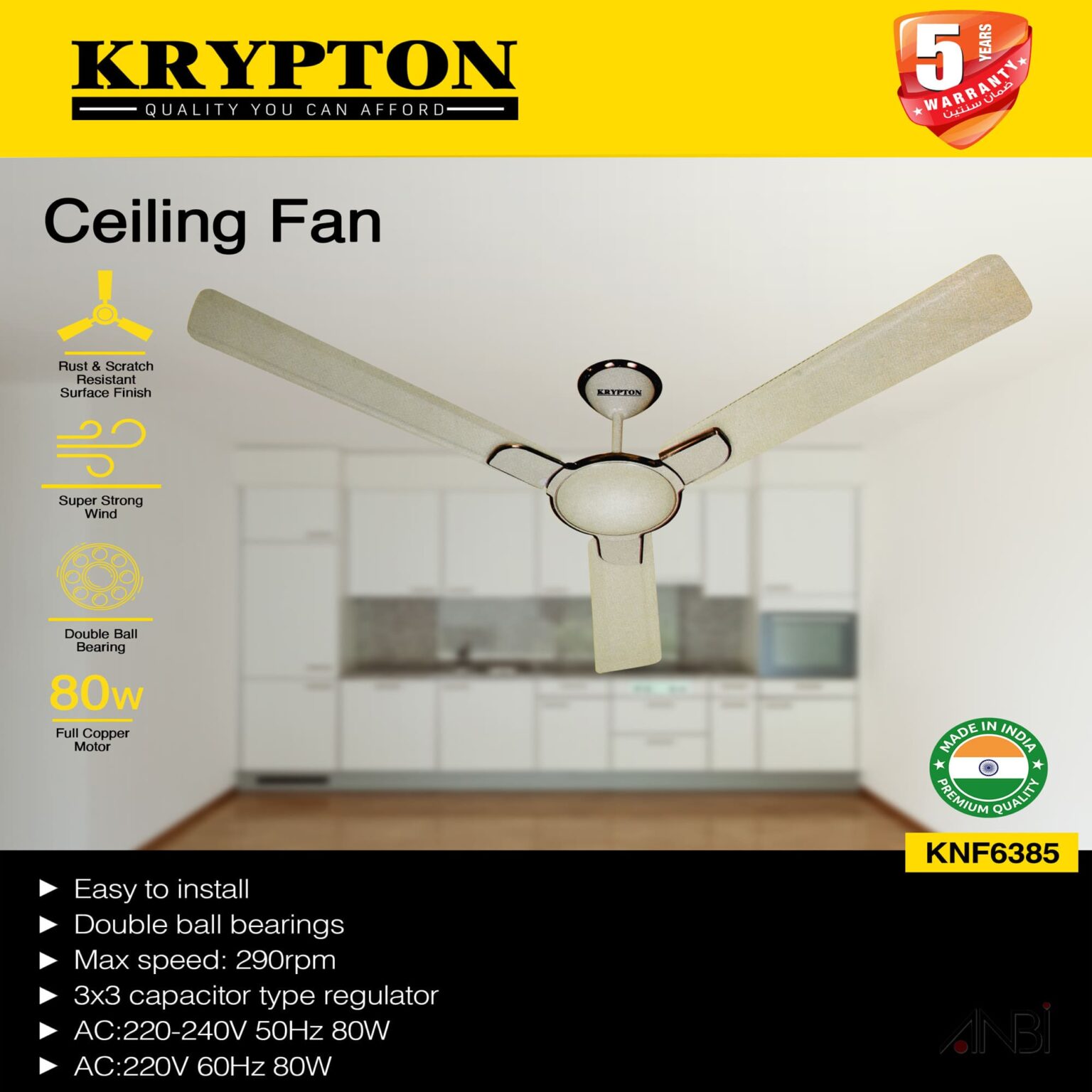 KRYPTON Ceiling Fan Double Ball Bearing KNF6385 - ANBI Online