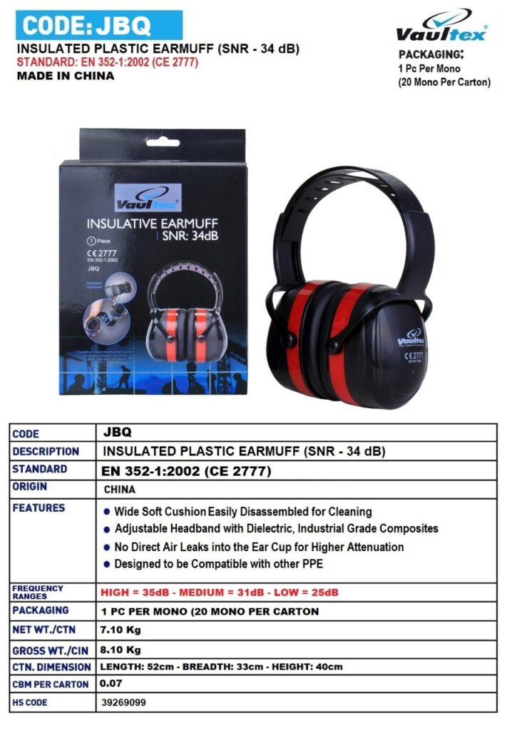 VAULTEX Insulated Plastic Earmuff SNR-34dB - ANBI Online